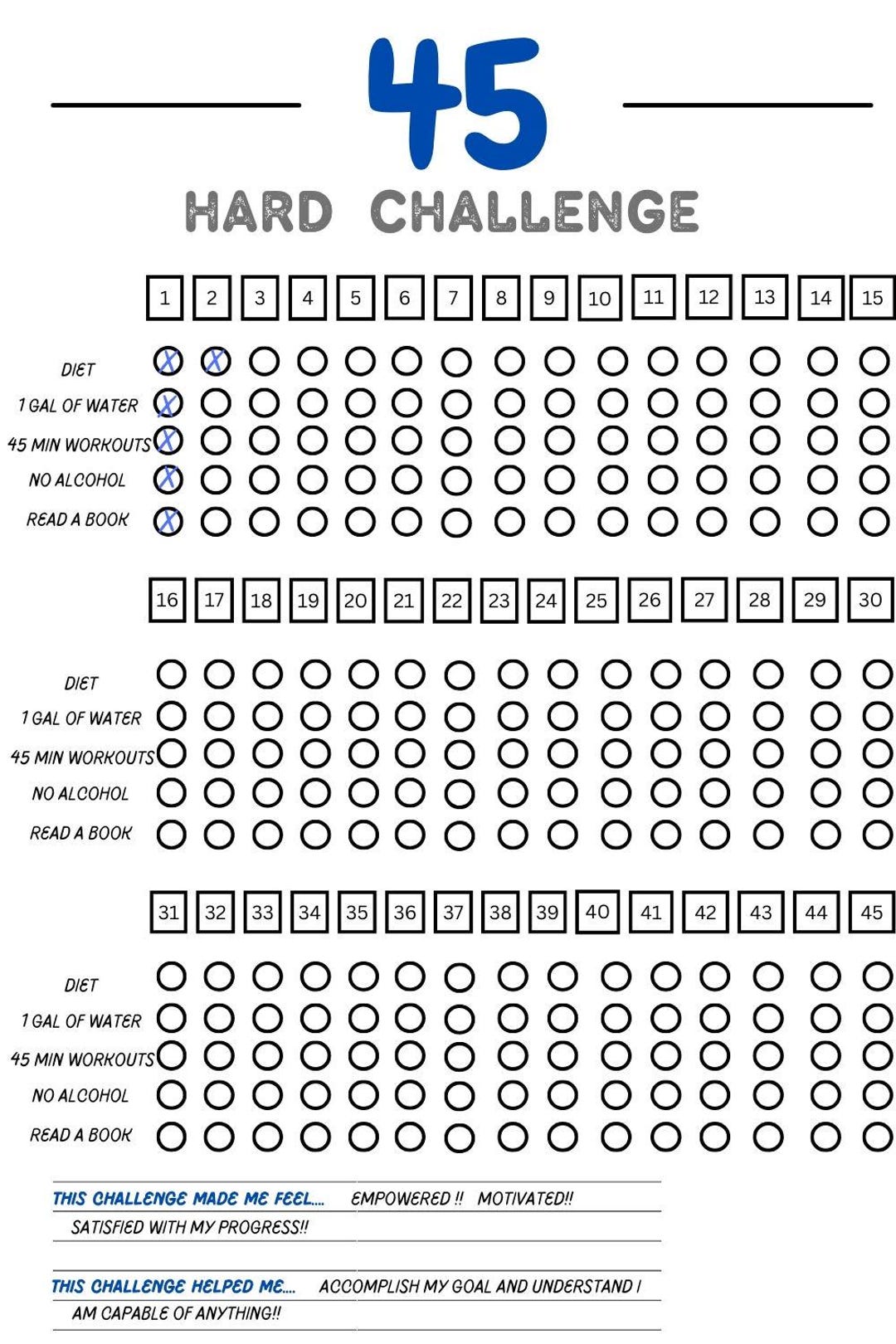 45 Soft Challenge Tracker, 45 Day Challenge Printable, Fitness Journal ...