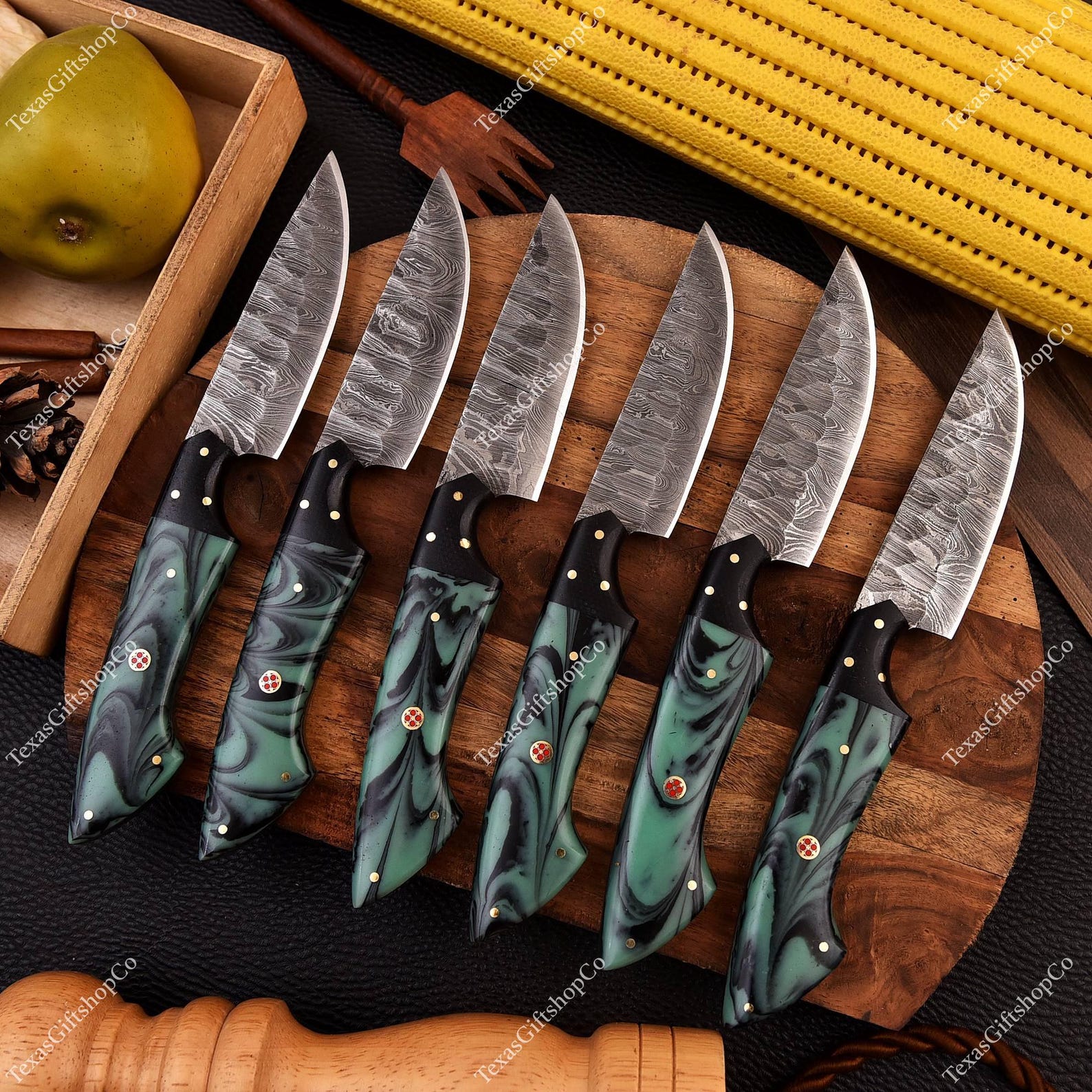 Handmade Damascus Steel Steak Knives Set, Kitchen Knives, Damascus Chef ...