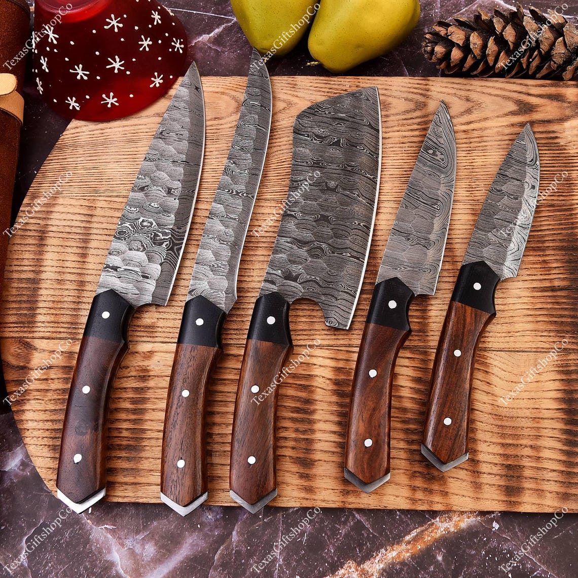 Hand Forged Damascus Chef Set, Handmade Kitchen Knife, Damascus Chef ...