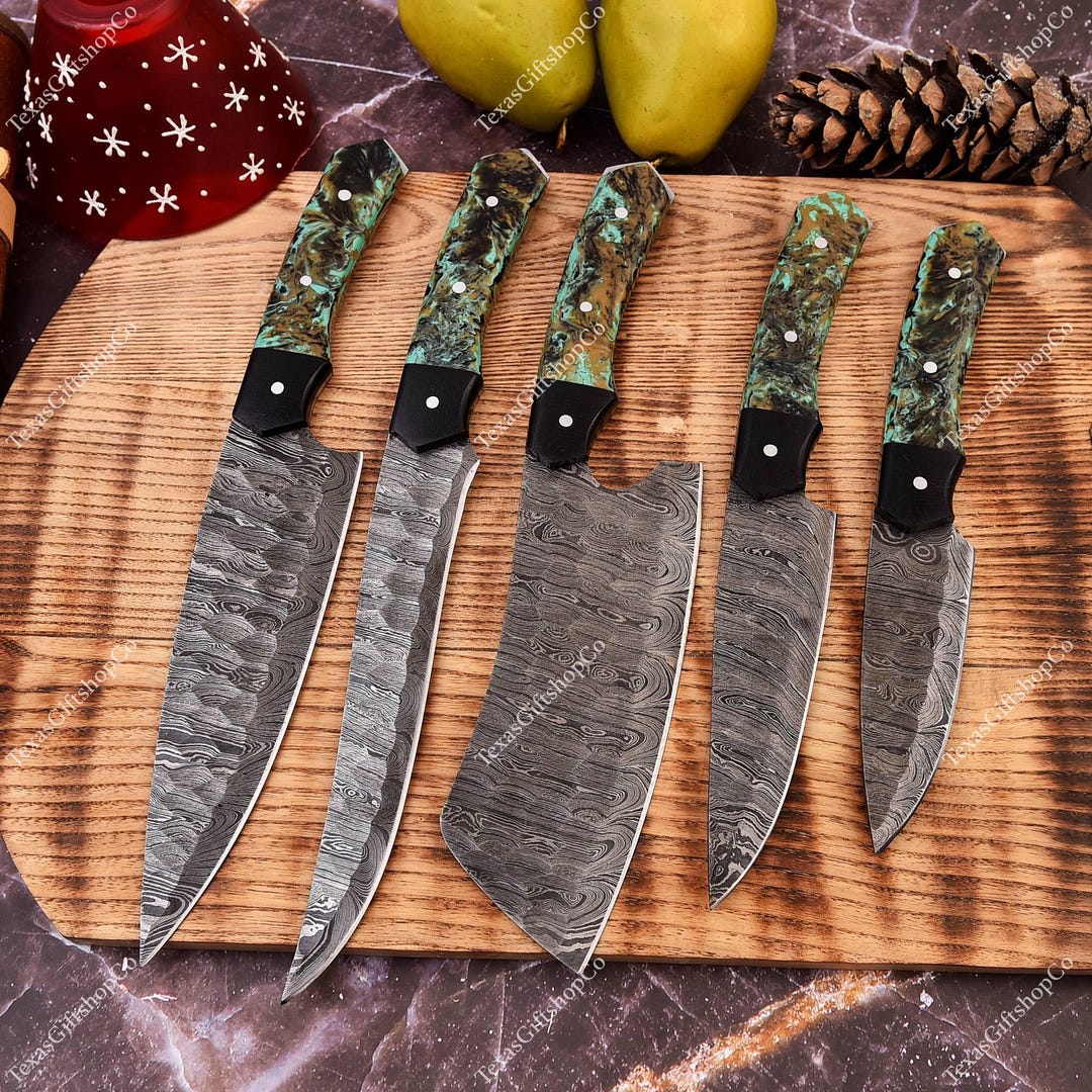 Hand Forged Damascus Chef Set, Handmade Kitchen Knife, Damascus Chef ...