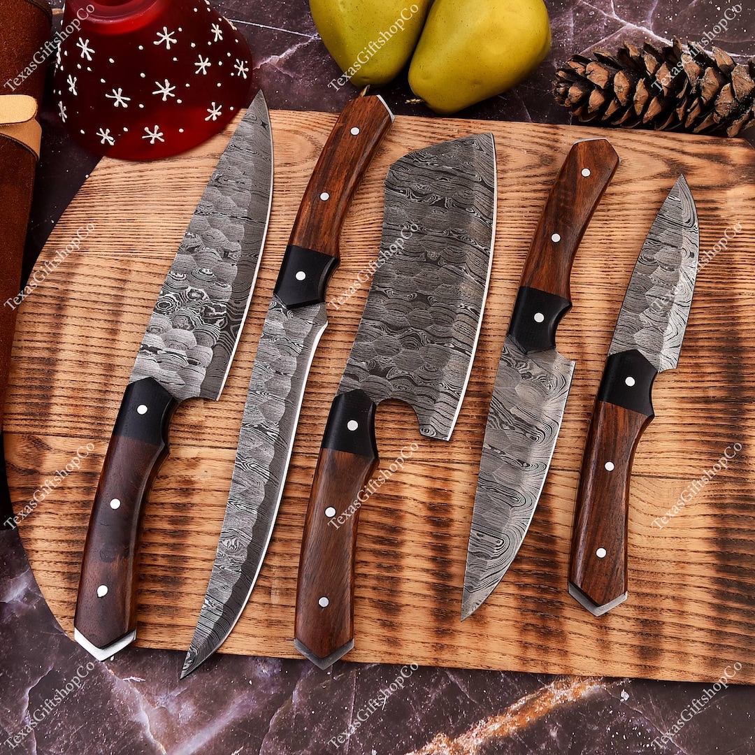 Hand Forged Damascus Chef Set, Handmade Kitchen Knife, Damascus Chef ...
