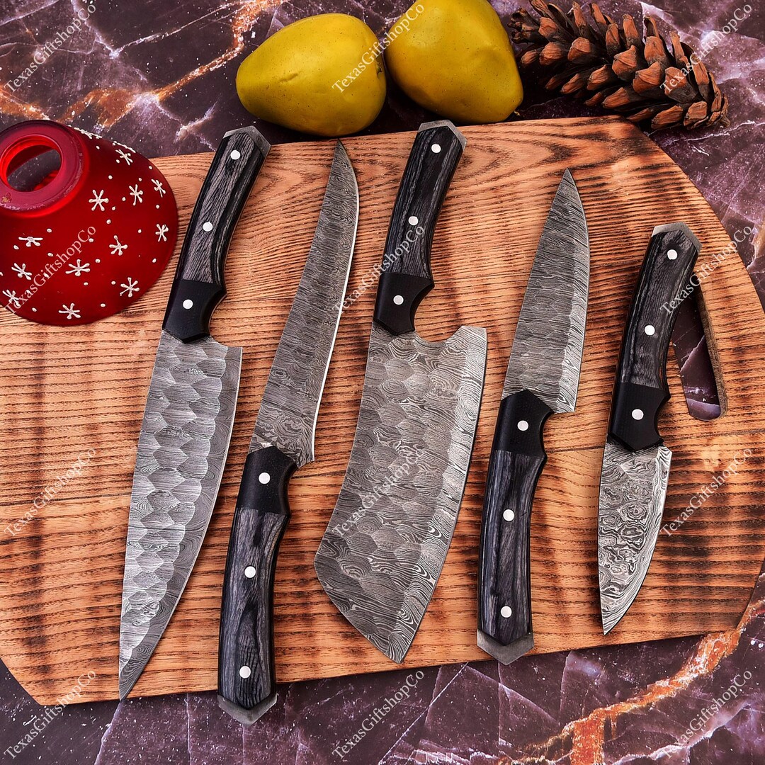 Custom Handmade Damascus Chef Set, Damascus Full Tang Knife Set, Gift ...