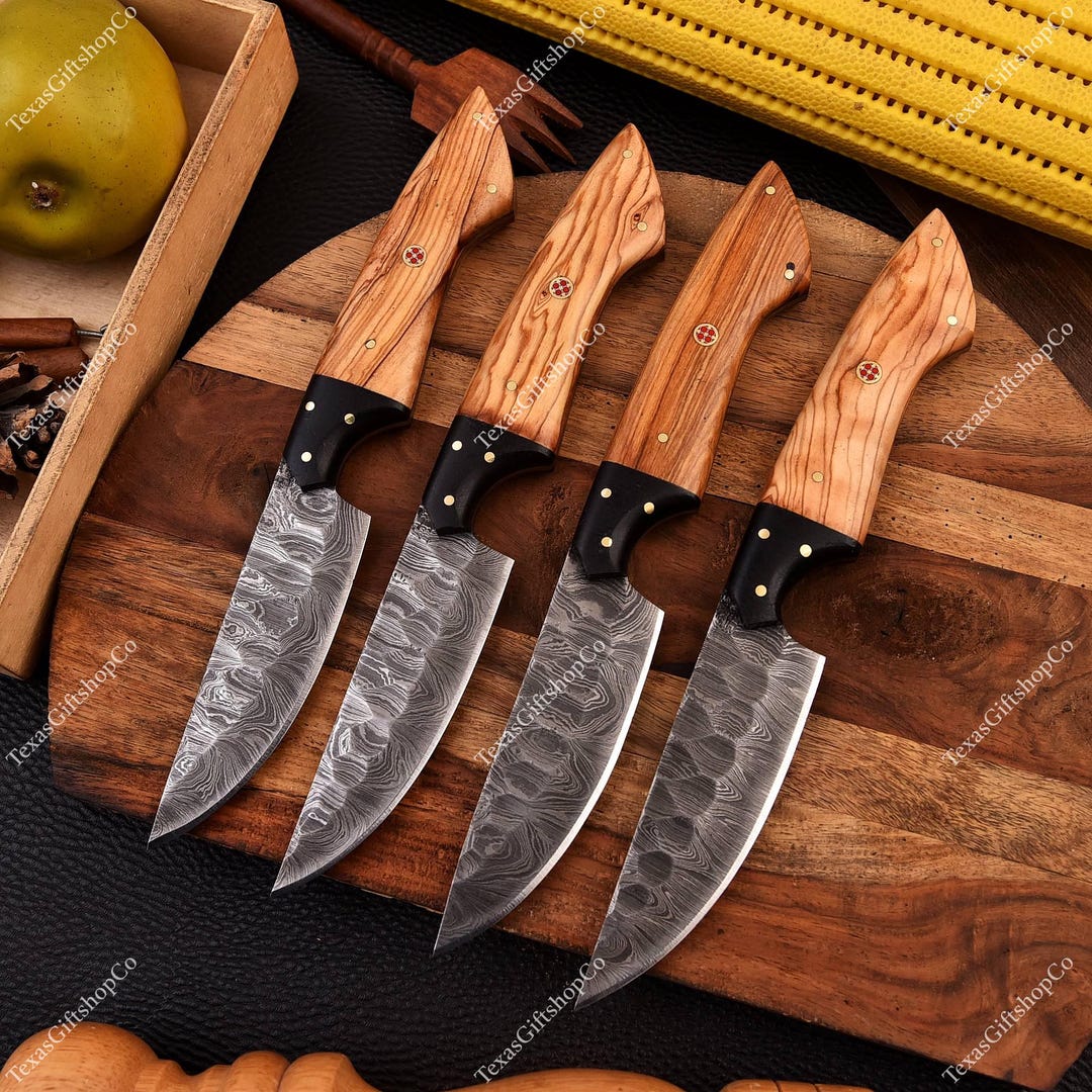 Damascus Steel Handmade Steak Knives Set, LOT of Steak Knives, Hand ...