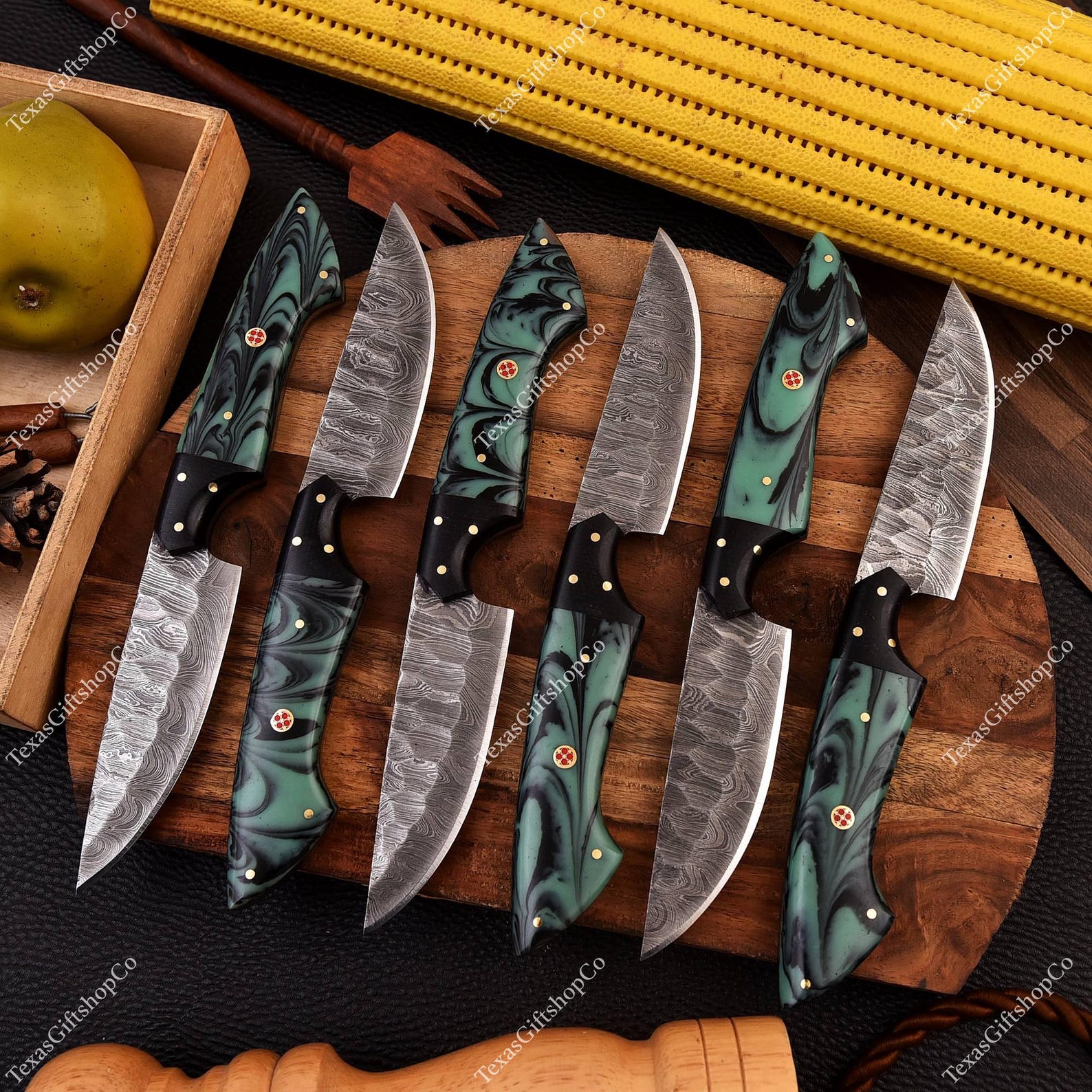 Handmade Damascus Steel Steak Knives Set, Kitchen Knives, Damascus Chef ...