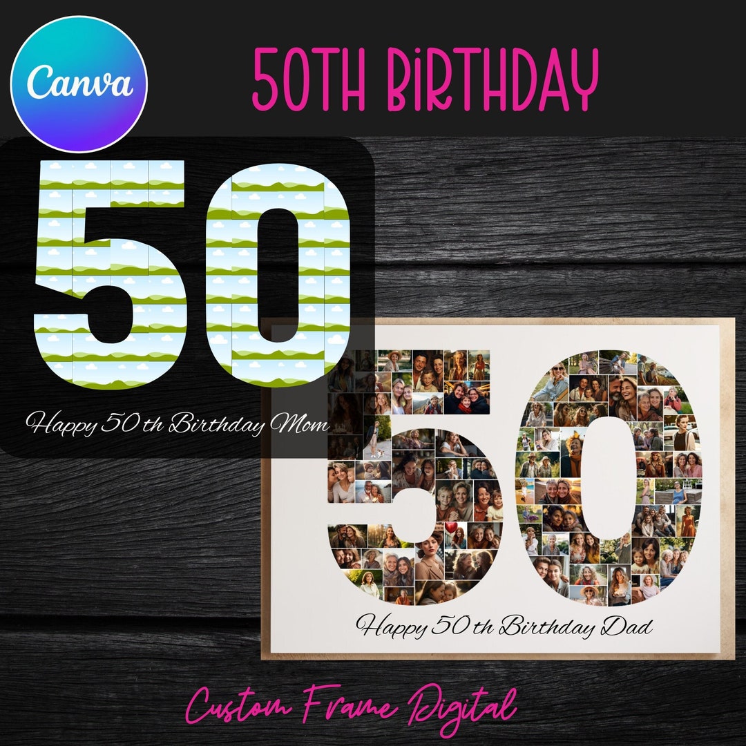 50th Birthday Photo Collage Template, Canva Frame Personalized 50th ...
