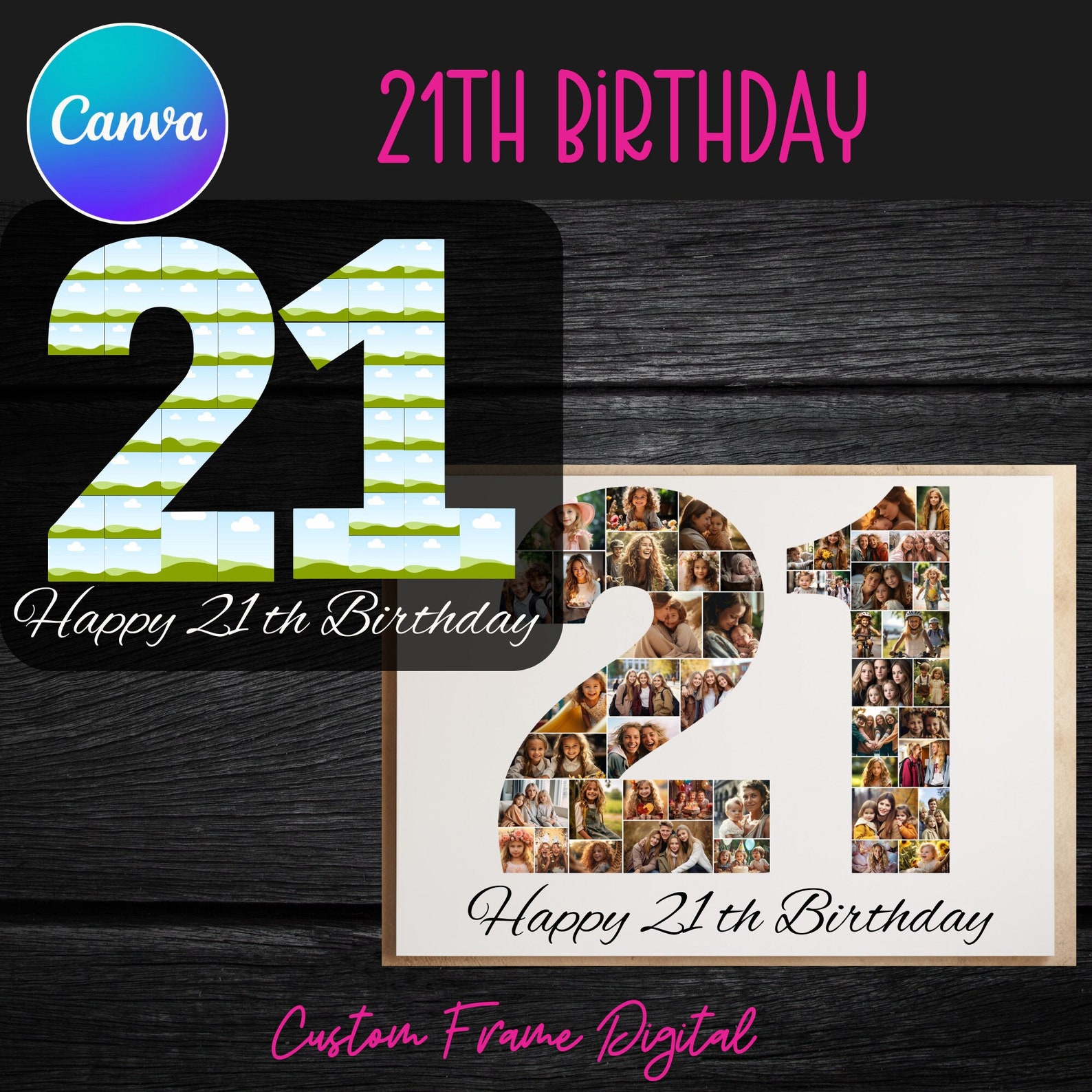21st Birthday Photo Collage, 21st Birthday Gift, Birthday Number 21 ...
