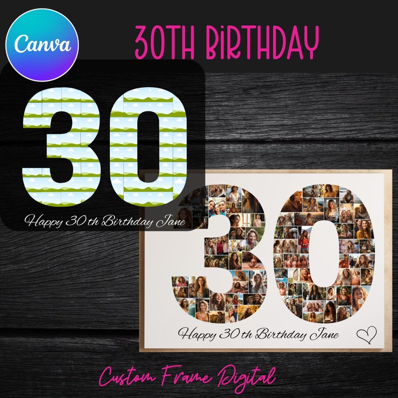 30th Birthday Photo Collage Template, Canva Frame Personalized 30th ...