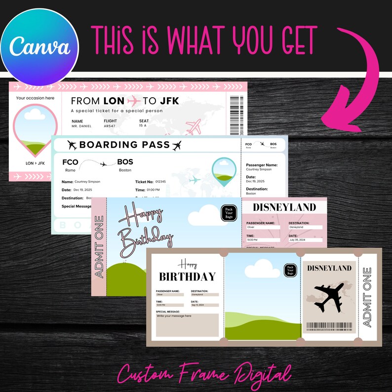 Editable Boarding Pass Template, Canva Boarding Pass, Customizable ...