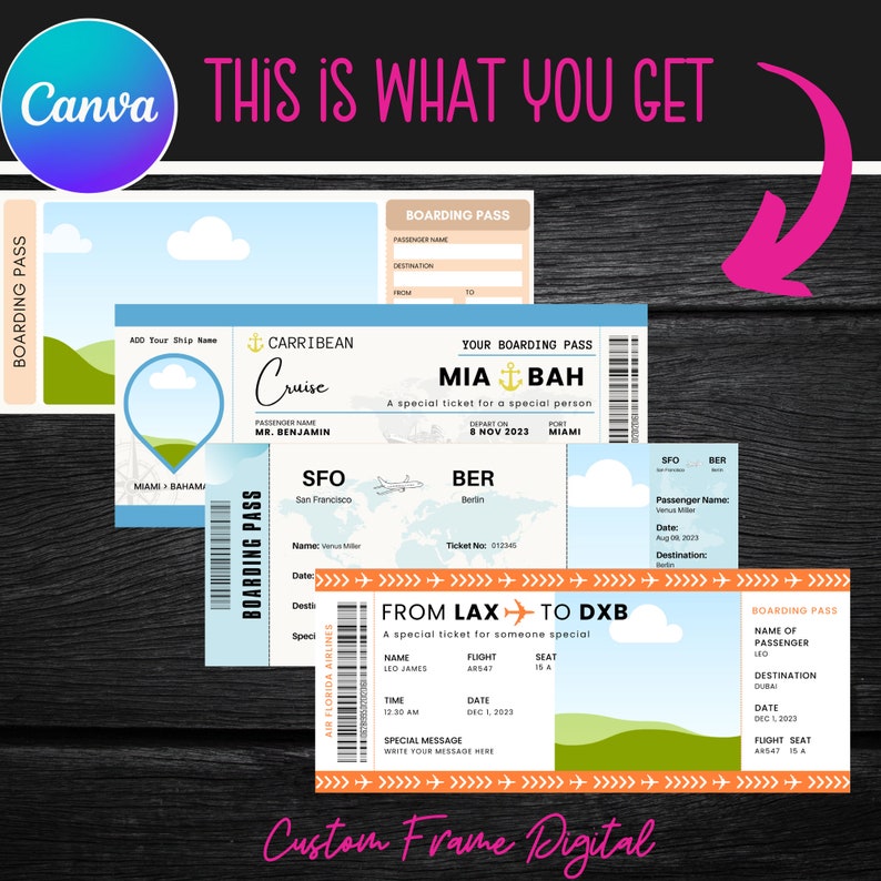 Editable Boarding Pass Template, Canva Boarding Pass, Customizable ...