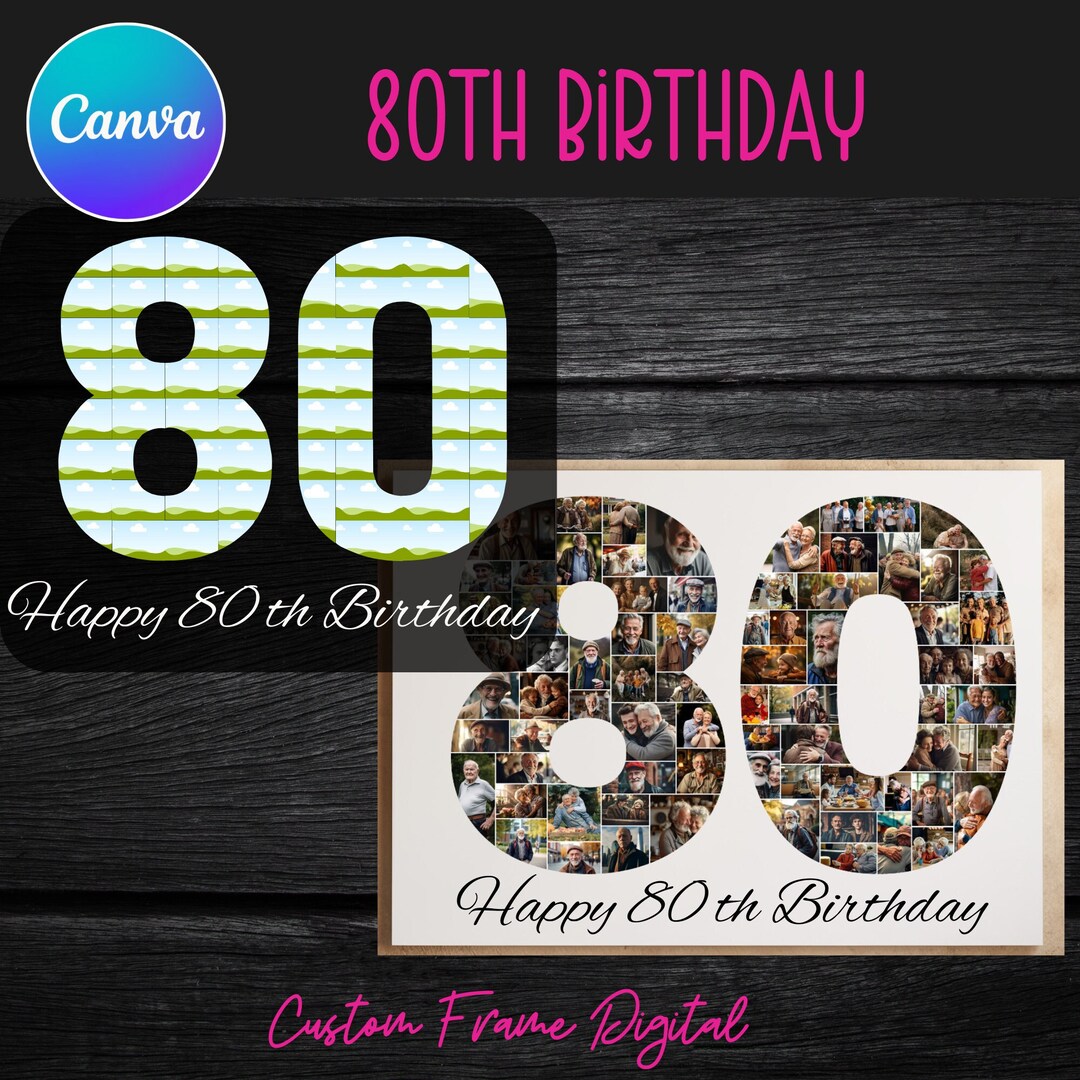 80th Birthday Photo Collage Template, Personalized 80th Birthday Gift ...