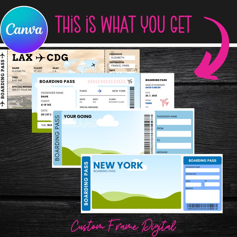 Editable Boarding Pass Template, Canva Boarding Pass, Customizable ...