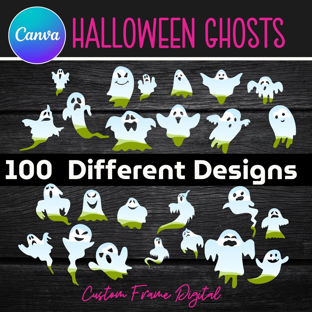 Retro Halloween Ghost Canva Frames Bundle, Drag and Drop, Spooky Season ...