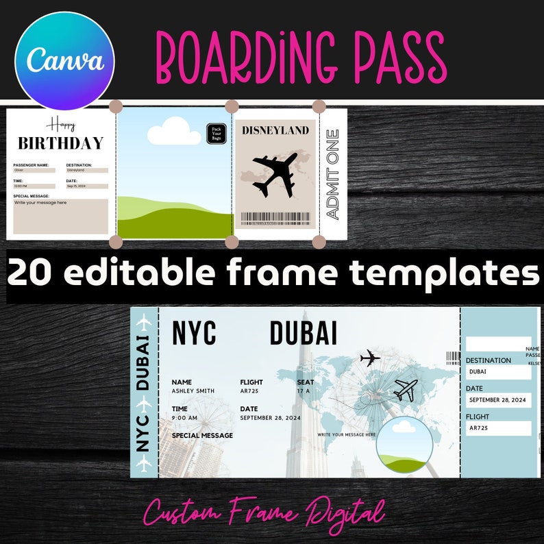 Editable Boarding Pass Template, Canva Boarding Pass, Customizable ...