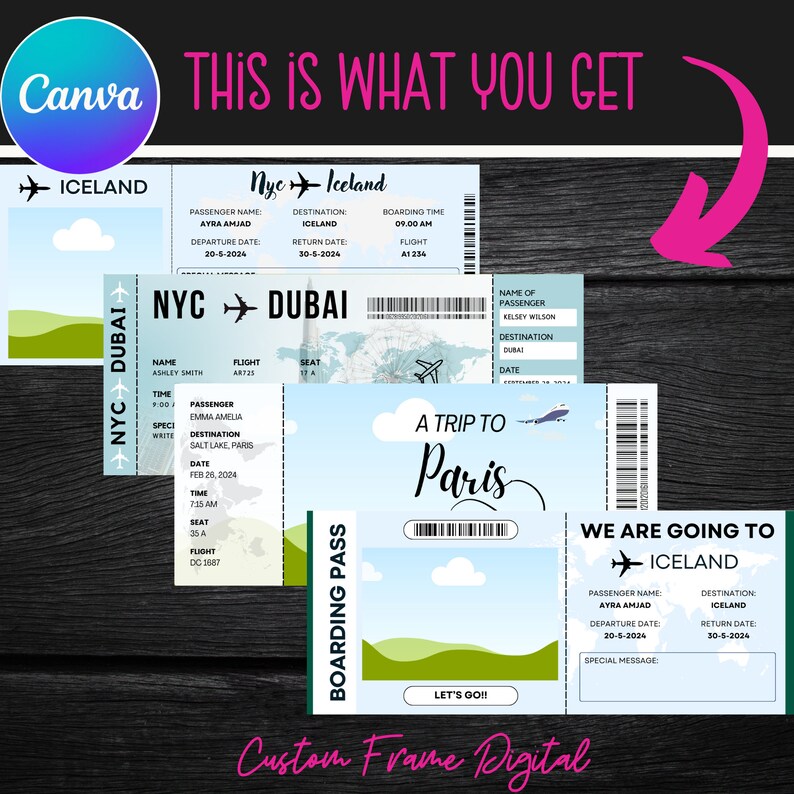 Editable Boarding Pass Template, Canva Boarding Pass, Customizable ...
