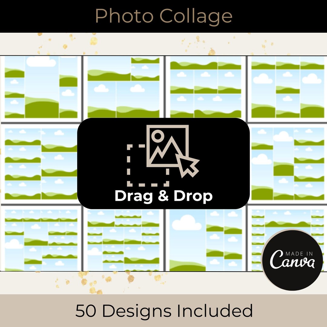Photo Collage Template, Printable 50 Custom, Wedding Gift Photo Collage ...
