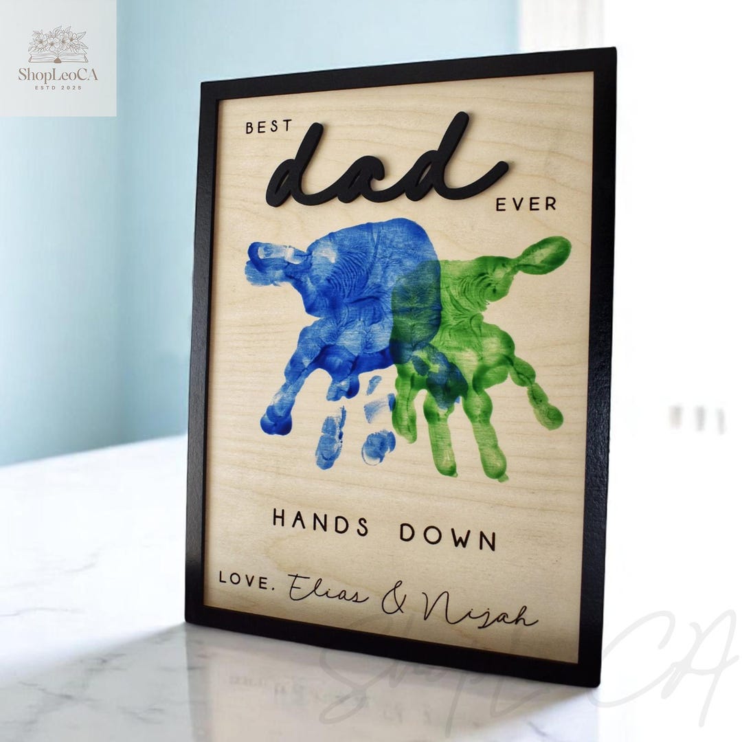 Hands Down Best Dad Ever Personalized Wooden Sign, Custom Handprint ...