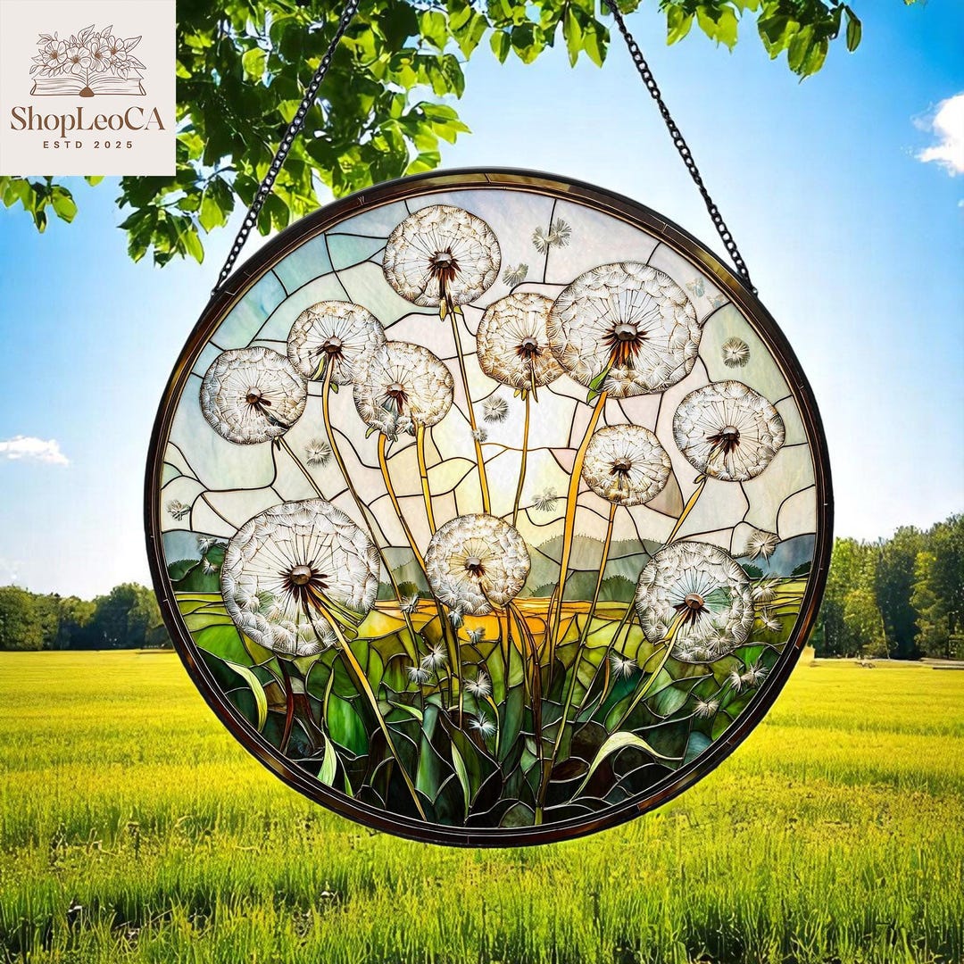 Dandelion Stained Glass Suncatcher, Dandelion Flower Window Hanging ...