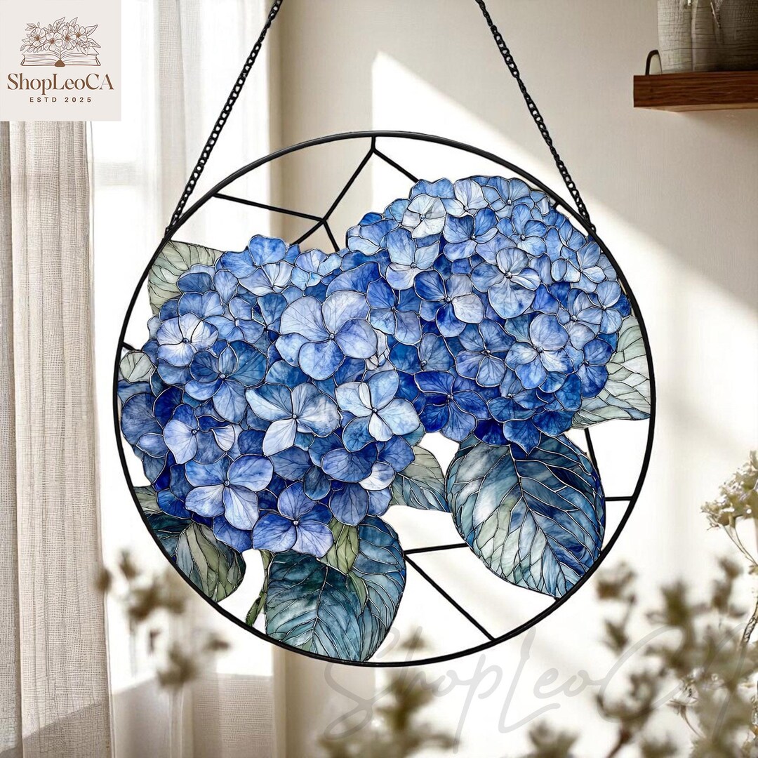 Hydrangea Stained Glass Suncatcher, Blue or Purple Flower Window ...