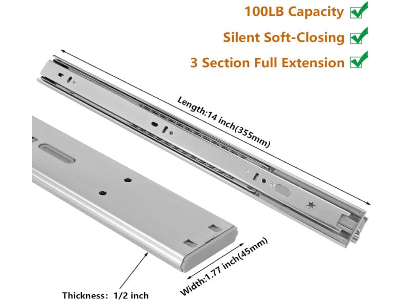 Soft Close Drawer Slides 14 Inch Heavy Duty Drawer Slides, Full ...
