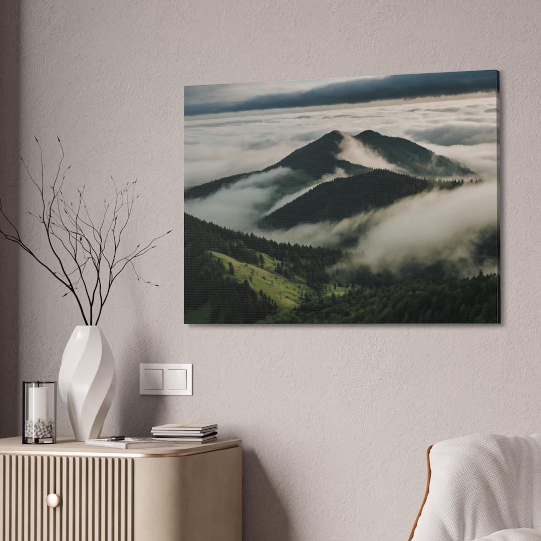 Green Mountain Art, Cloudy Mountain Wall Art, Nature Mountain Canvas ...