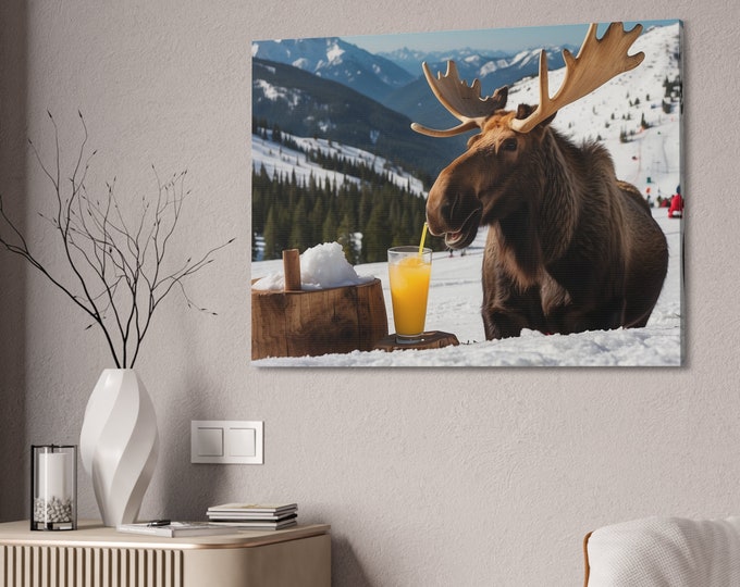 Moose Sipping Lemonade in the Wilderness Cool Wall Art for Home, Cabin ...