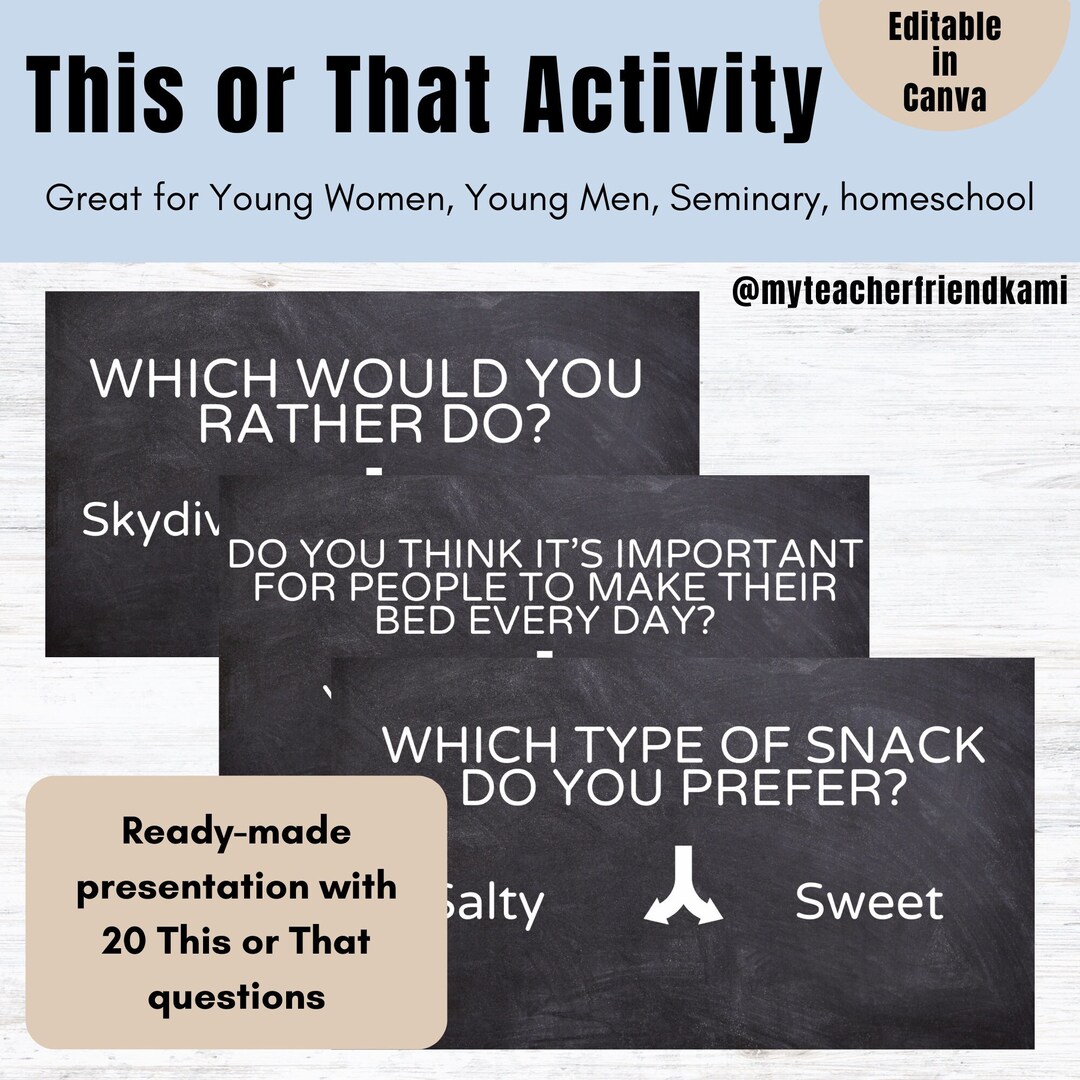 Editable This or That Activity | Young Women Game | Young Men Game - Etsy