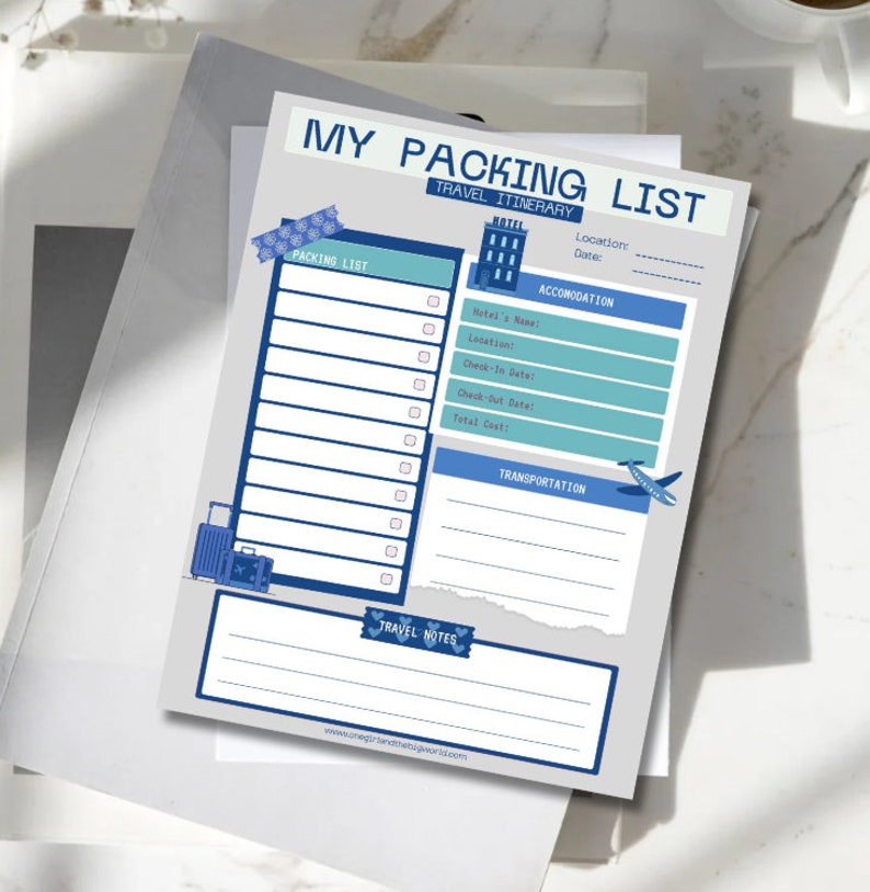 Printable Travel Packing List (digital Download | Printable Template ...