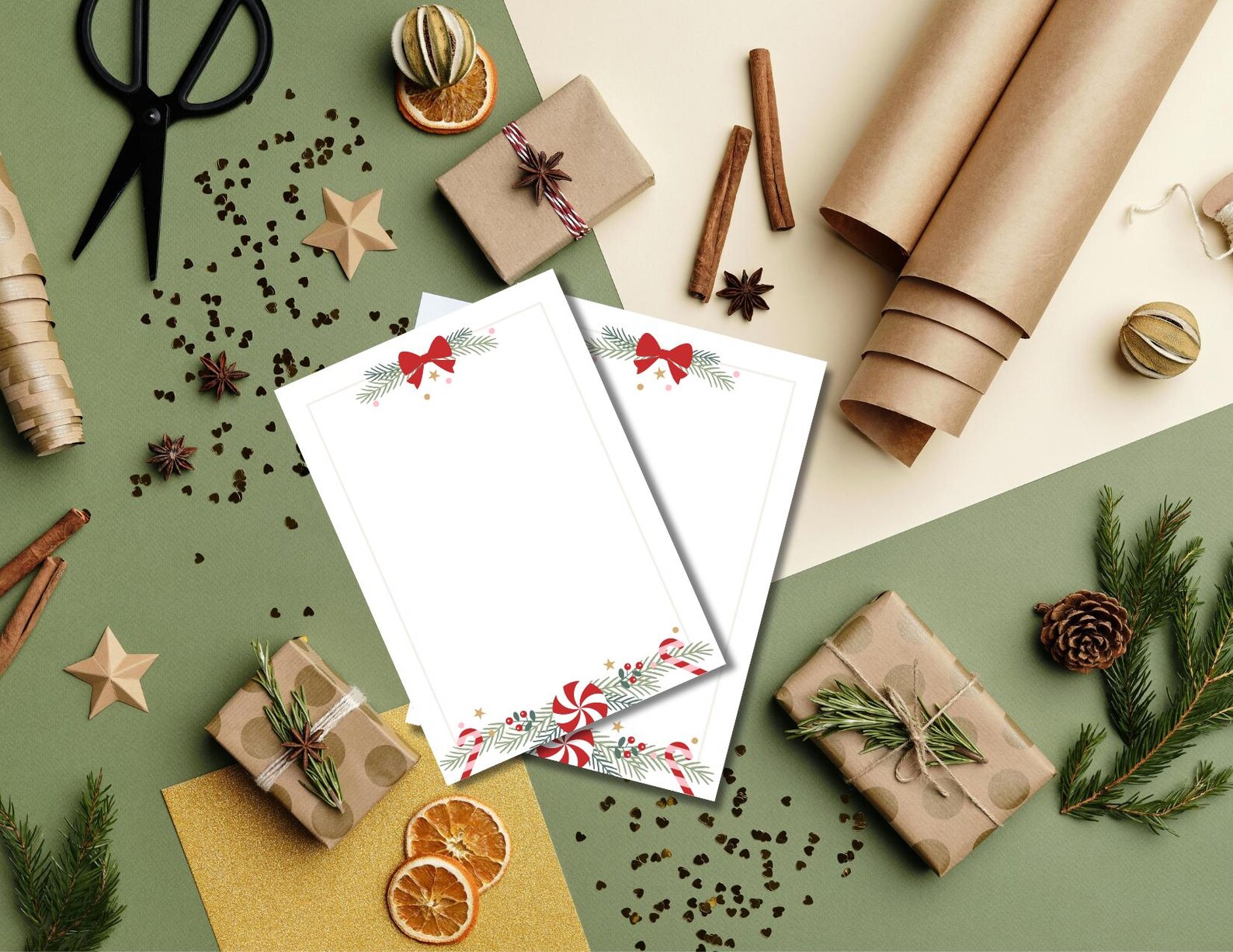 Christmas Bow Letterhead (stationary Unlined and Lined Paper Versions ...
