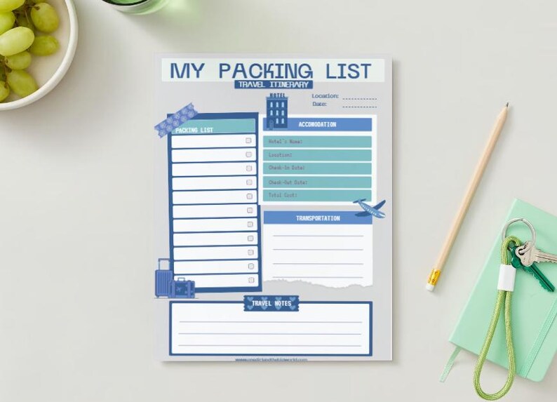 Printable Travel Packing List (digital Download | Printable Template ...