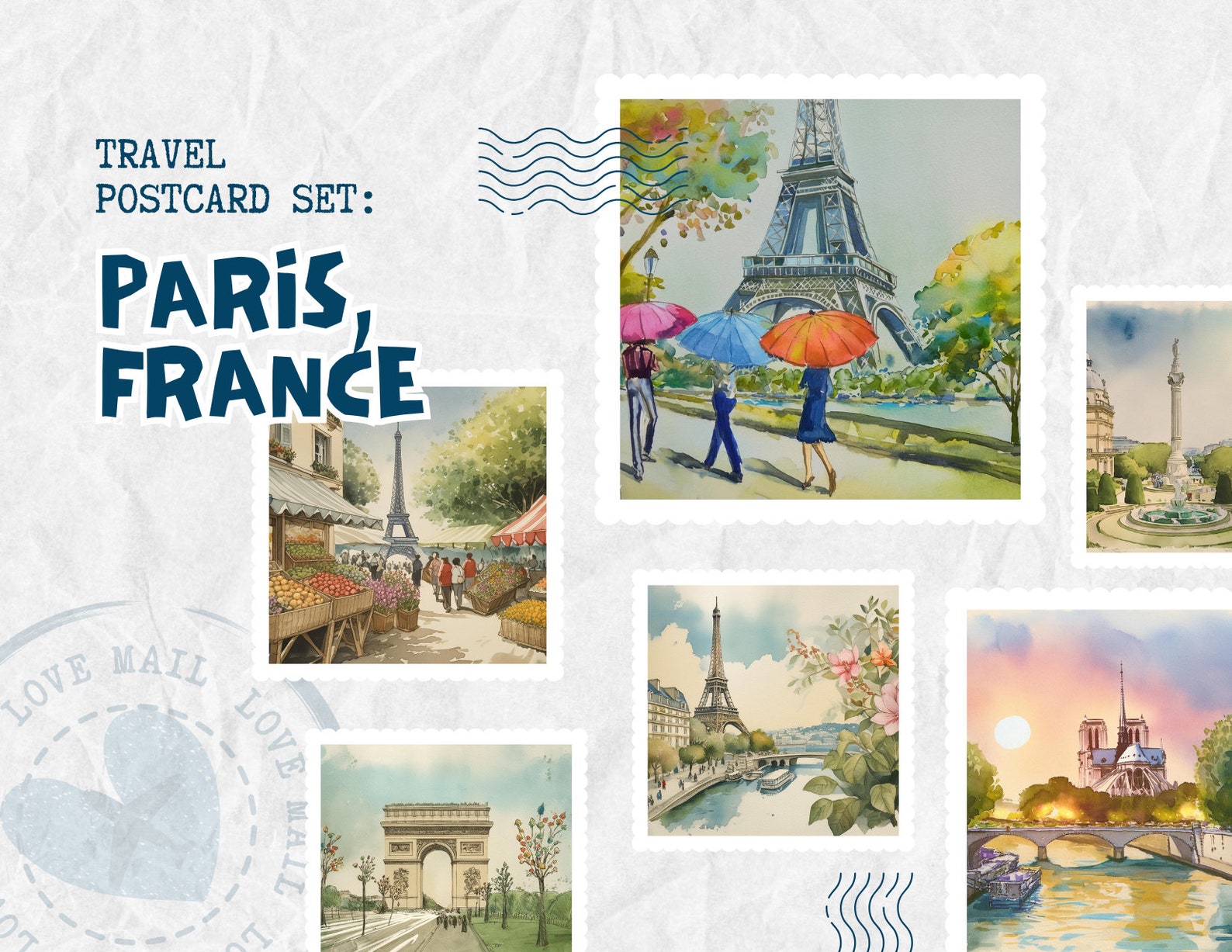 Paris Travel Postcard Set | France (10 Pack - Digital Download ...