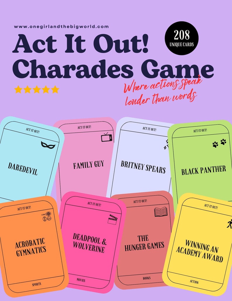 Act It Out! Charades Party Game | 208 Unique Printable Cards | Fun ...