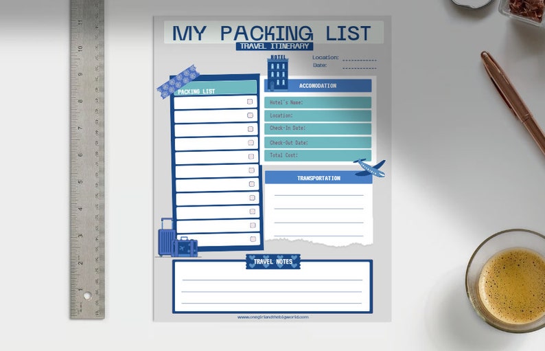 Printable Travel Packing List (digital Download | Printable Template ...