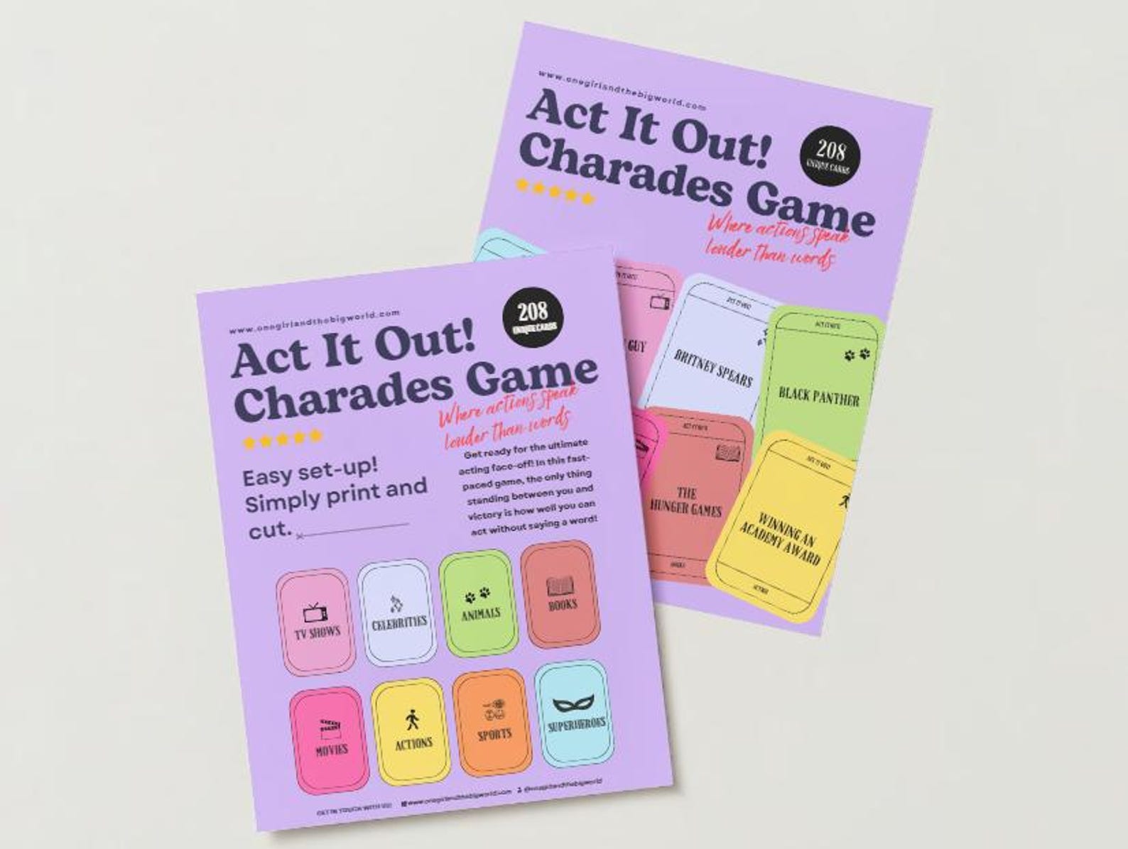 Act It Out! Charades Party Game | 208 Unique Printable Cards | Fun ...