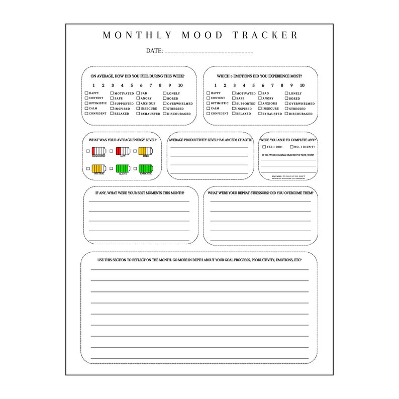 Printable Mood Tracker Activity Sheet | Daily Weekly Monthly Tracker ...
