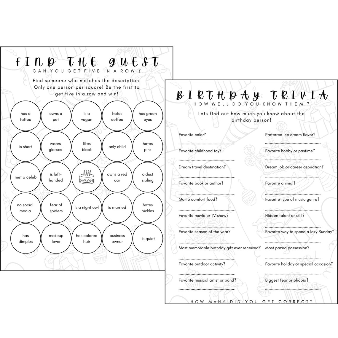 8 Printable Birthday Activities Fun Party Games Birthday Printables DIY ...
