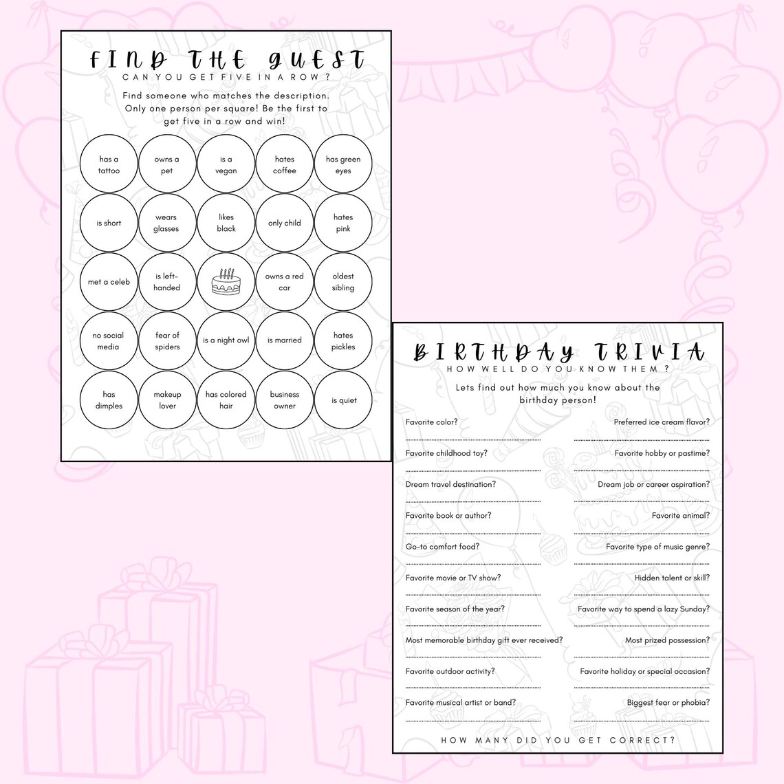 8 Printable Birthday Activities Set | Party Games | Birthday Printables ...
