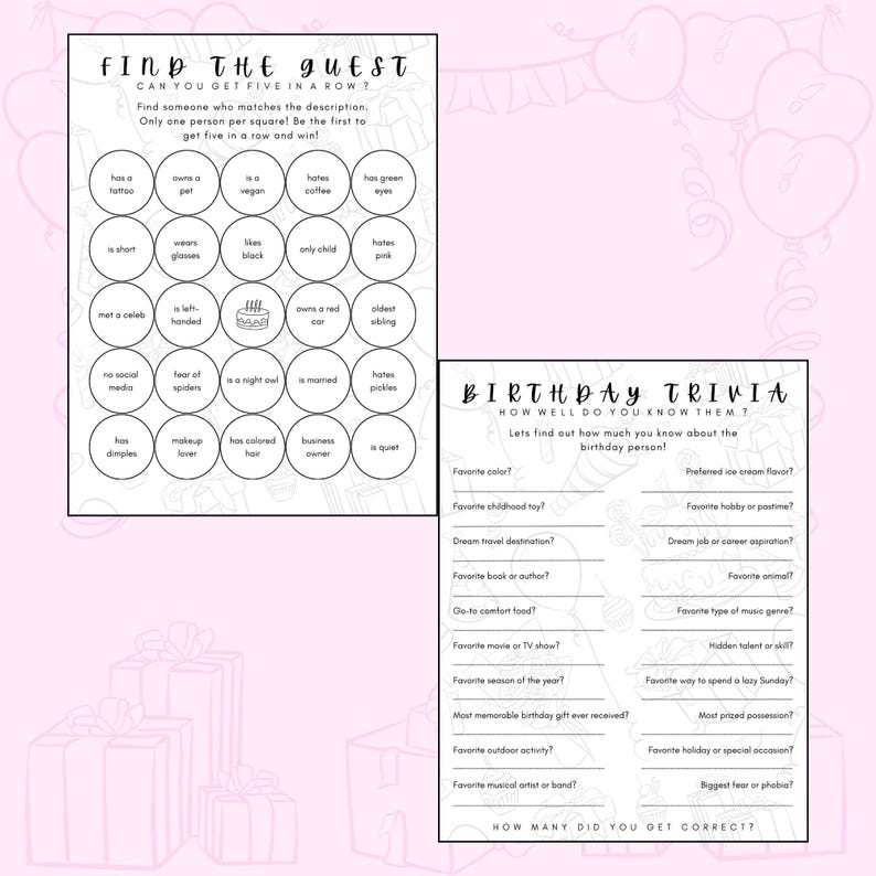 8 Printable Birthday Activities Set | Party Games | Birthday Printables ...