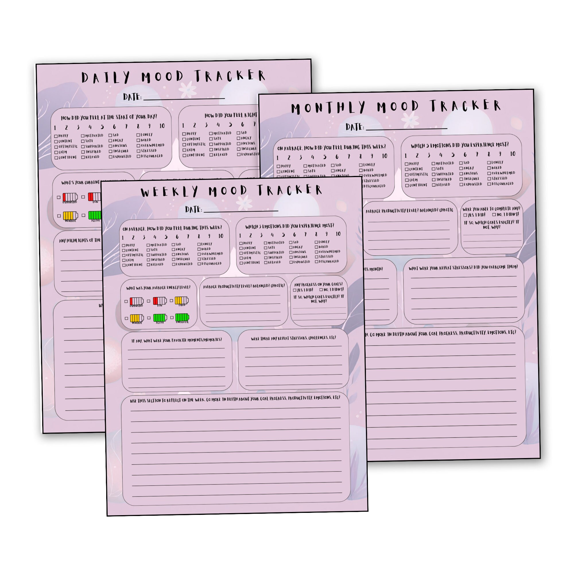 Printable Mood Tracker Activity Sheet Daily Weekly Monthly Tracker ...