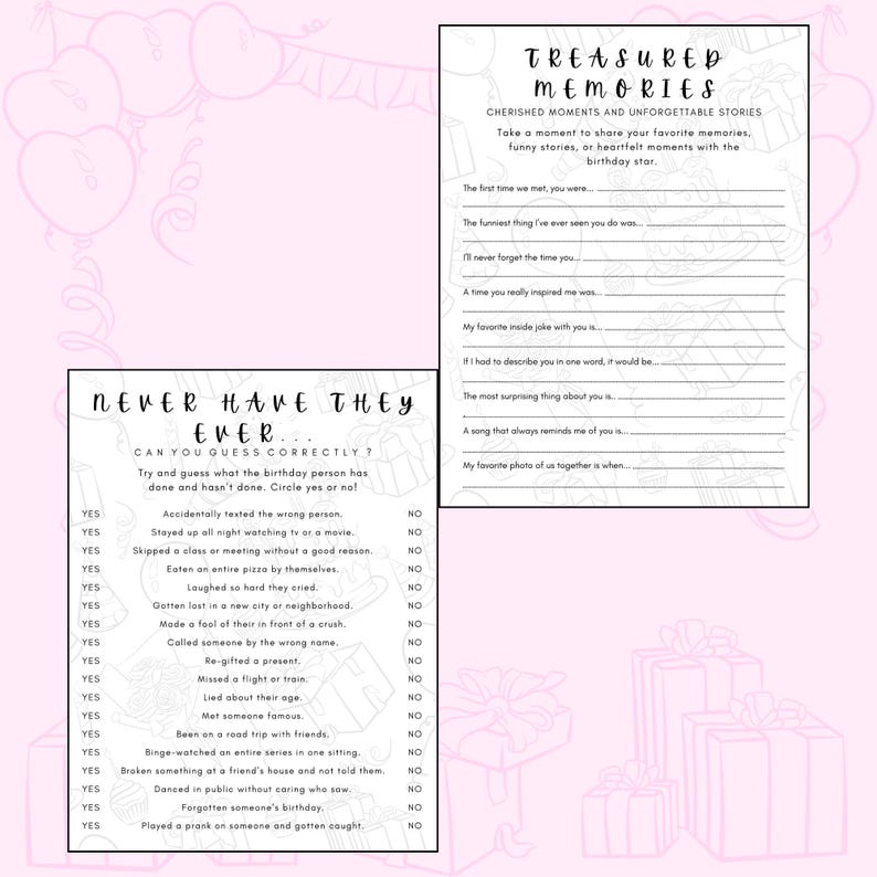 8 Printable Birthday Activities Set | Party Games | Birthday Printables ...