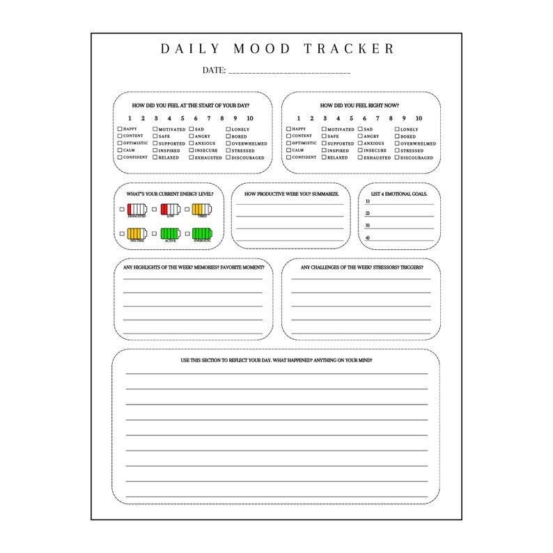 Printable Mood Tracker Activity Sheet | Daily Weekly Monthly Tracker ...