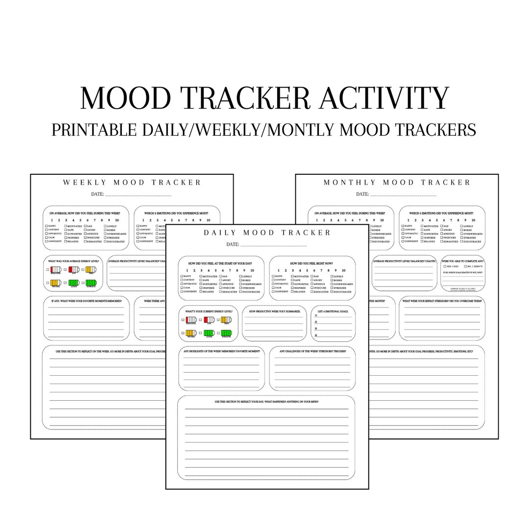 Printable Mood Tracker Activity Sheet | Daily Weekly Monthly Tracker ...