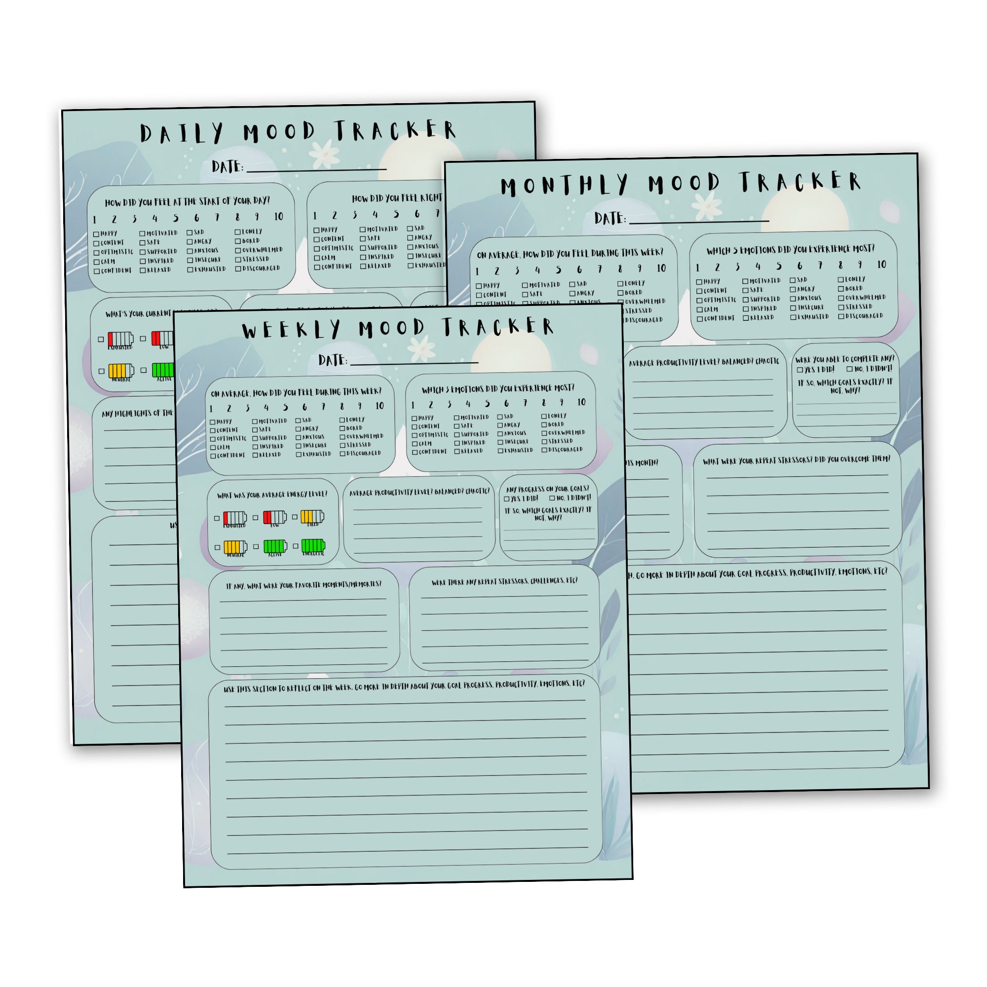 Printable Mood Tracker Activity Sheet Daily Weekly Monthly Tracker ...