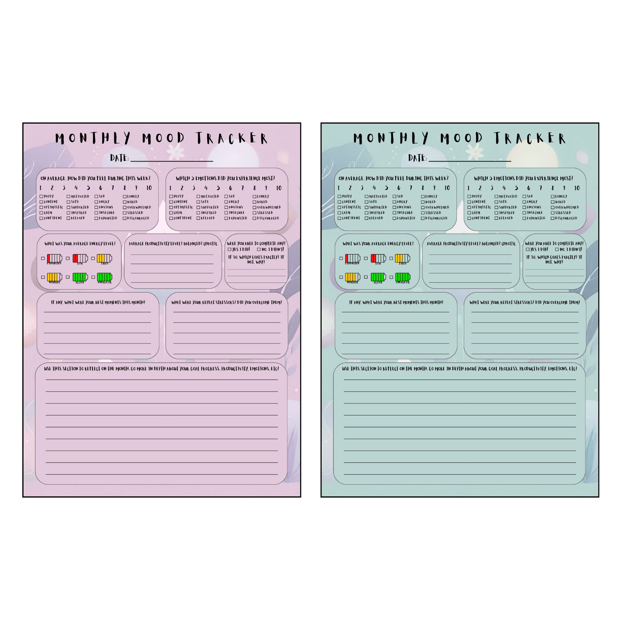 Printable Mood Tracker Activity Sheet Daily Weekly Monthly Tracker ...