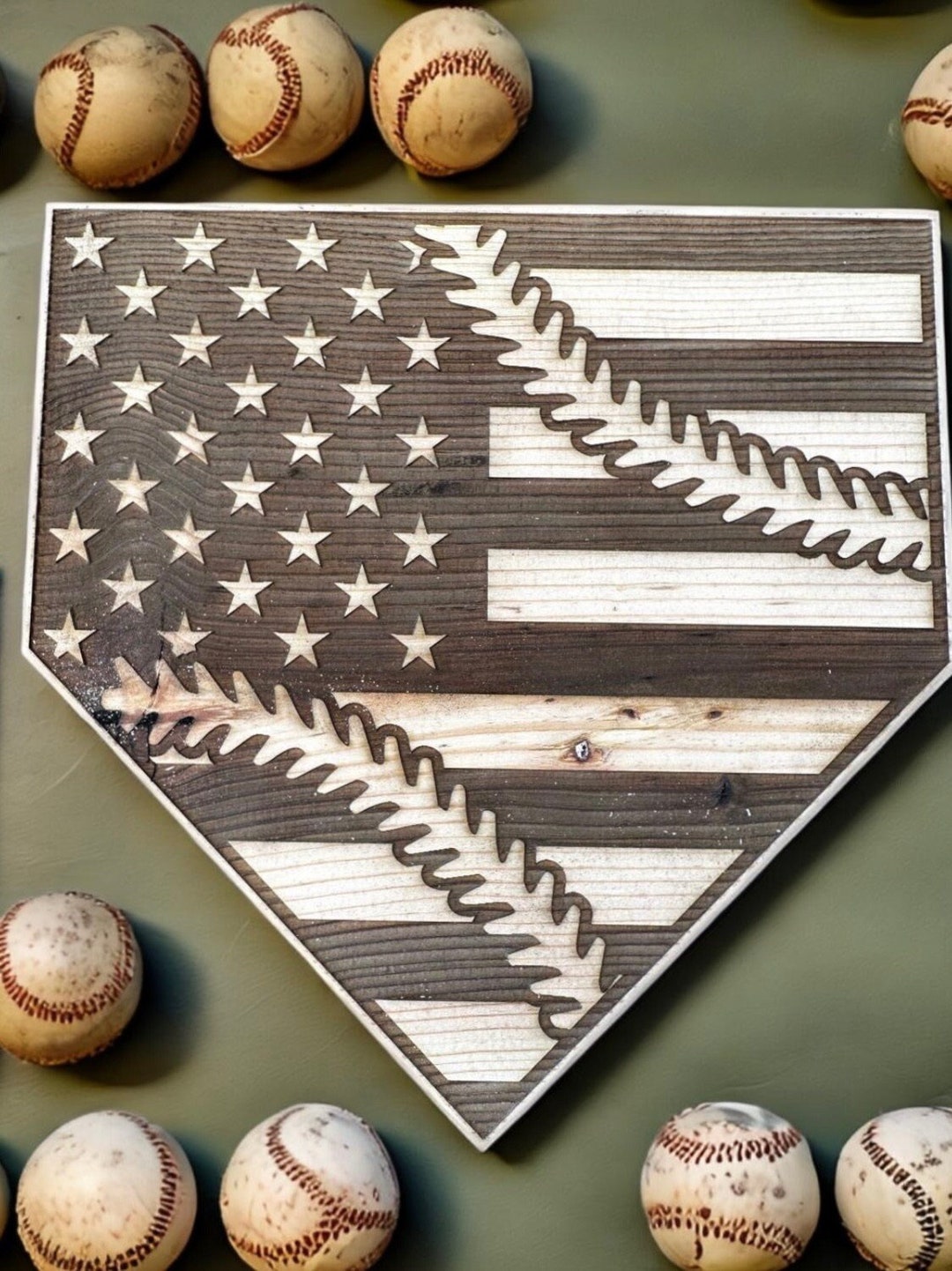 Home Plate American Flag With Baseball Stitch Wall Decor | Handmade ...
