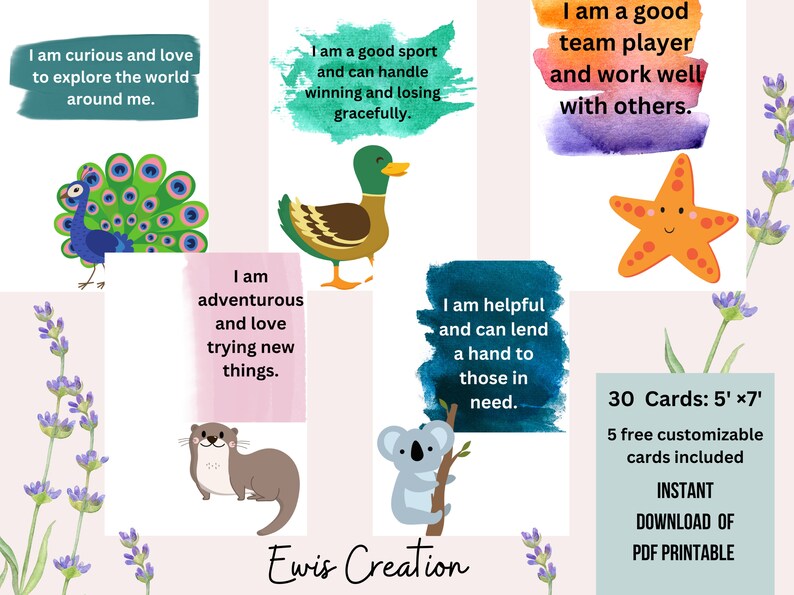 Printable Children's Positive Affirmation Cards | Set of 30 Kids ...