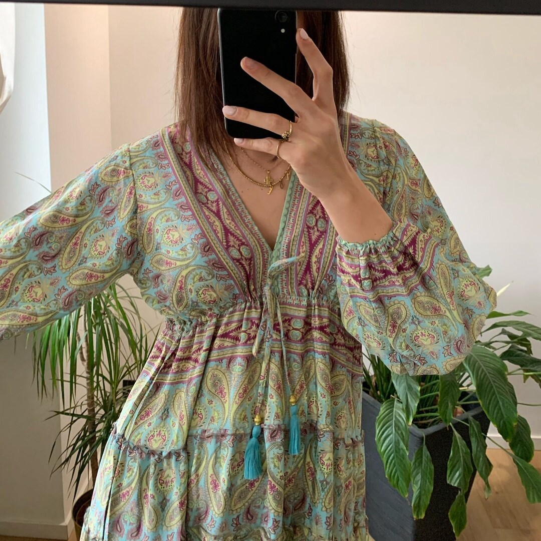 SURAT Dress Hippie Style Boho Maxi Dress Summer Women's Dress Green ...