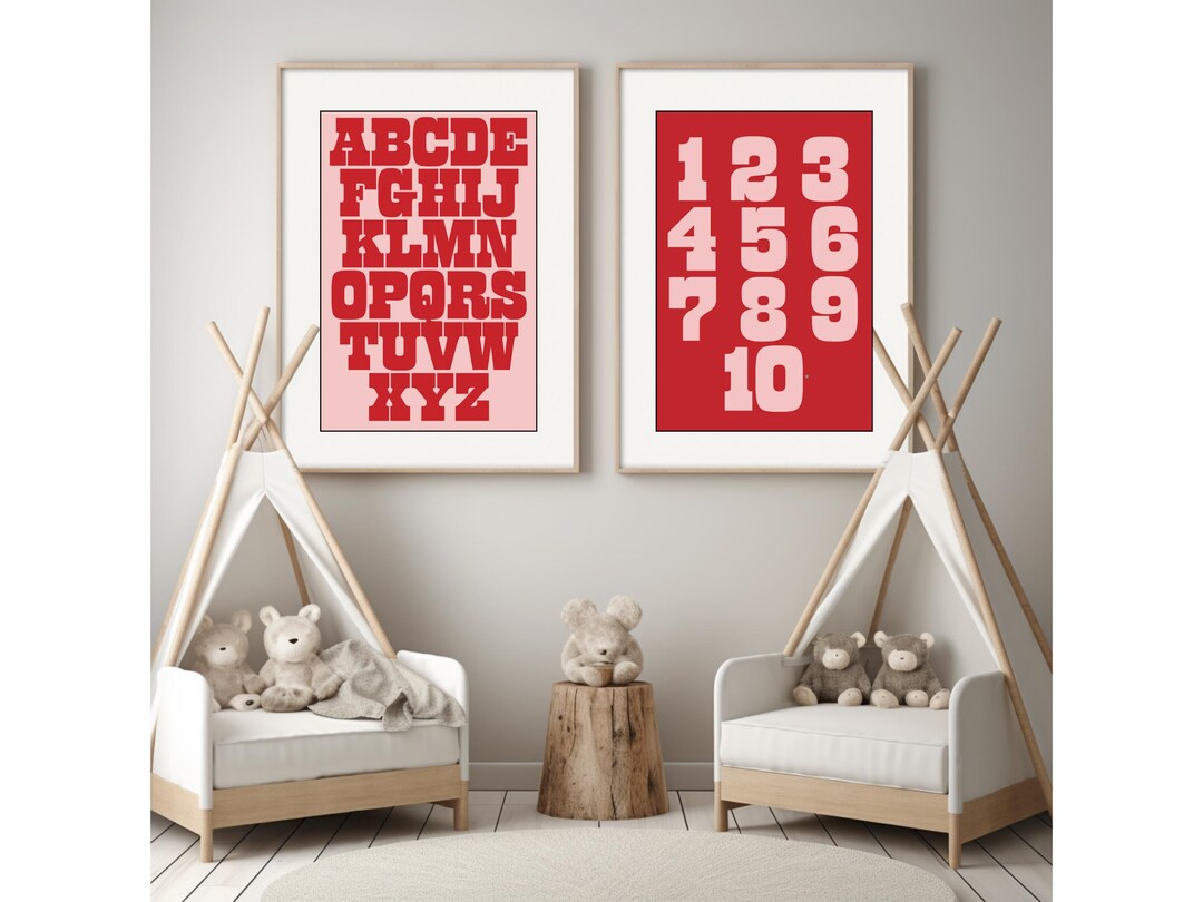 Alphabet Numbers Posters, Colourful Print, Bright, Educational Wall Art ...