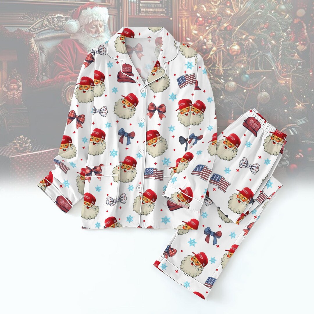 Trump Christmas Pajamas Set, Trump Santa Clause Holiday Pajamas ...