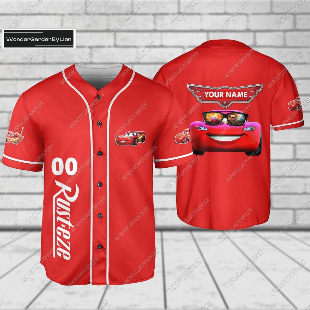 Lightning Mcqueen Shirt, Mcqueen Racing Champion Red White Baseball ...