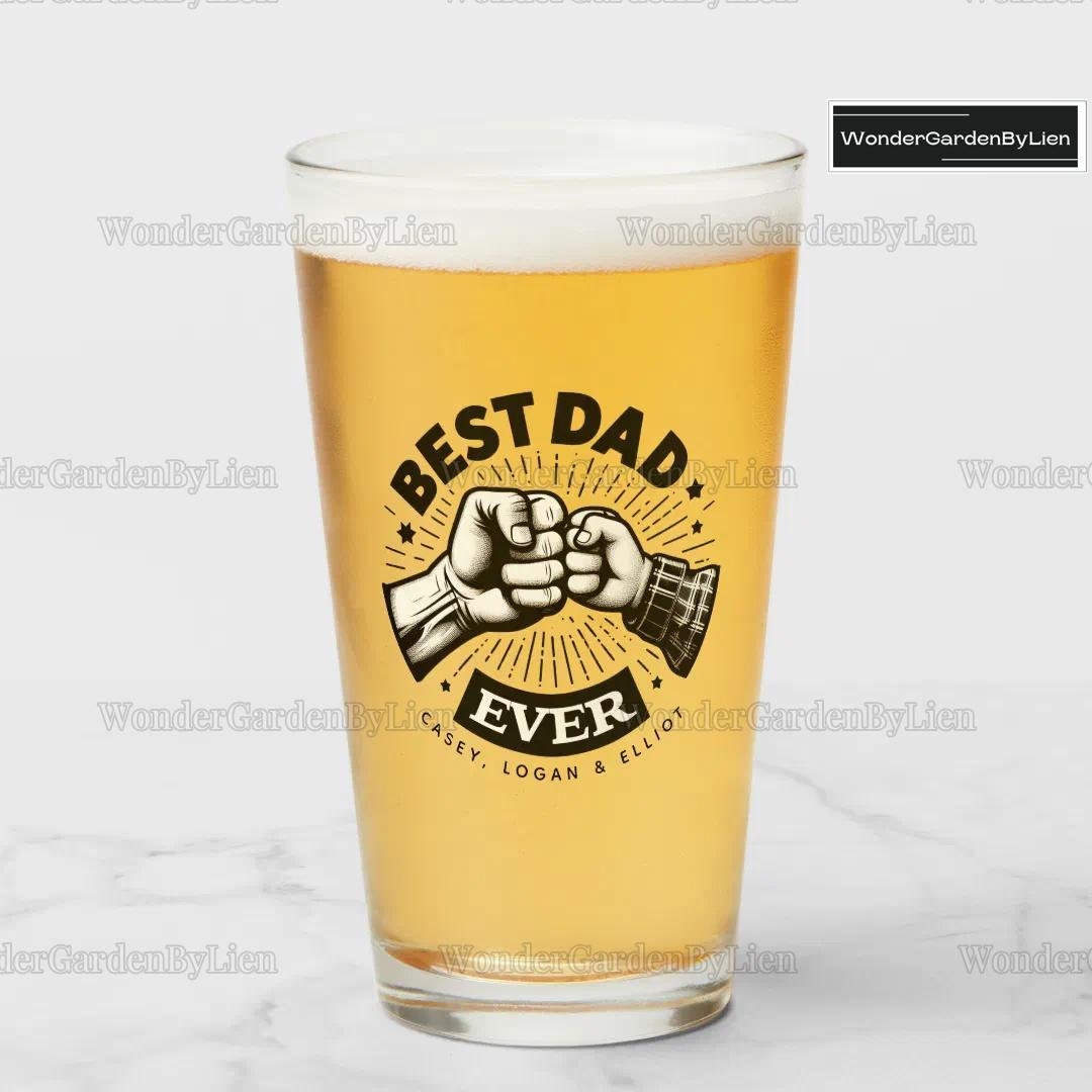 Best Dad Ever Beer Glass, First Bump With Kids Names Glass Beer, Dad ...